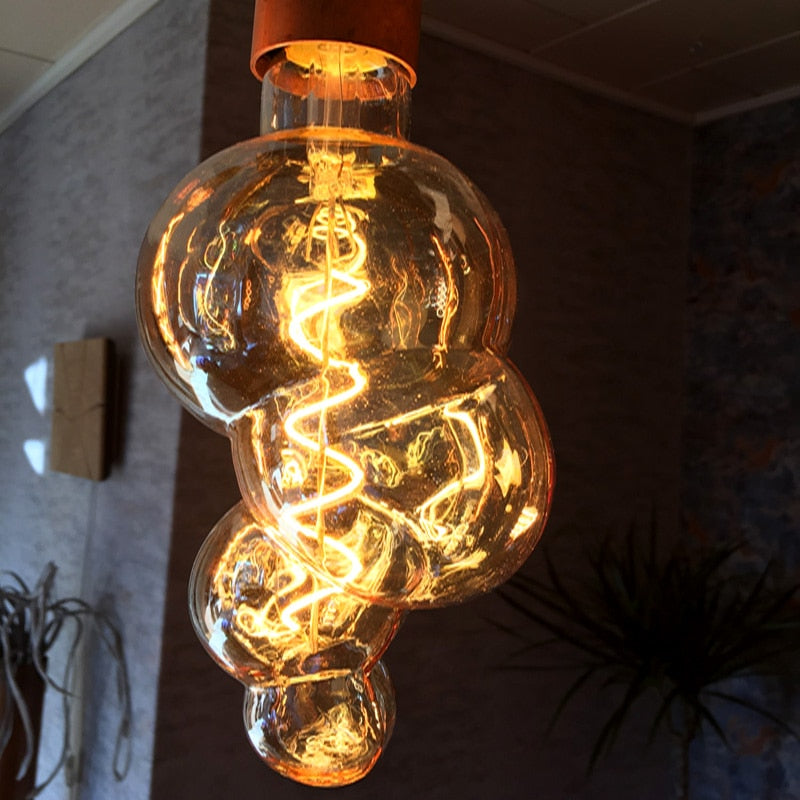 Dramatic Bubble LED Amber Glass Filament Bulb & Pendant Light Socket ...