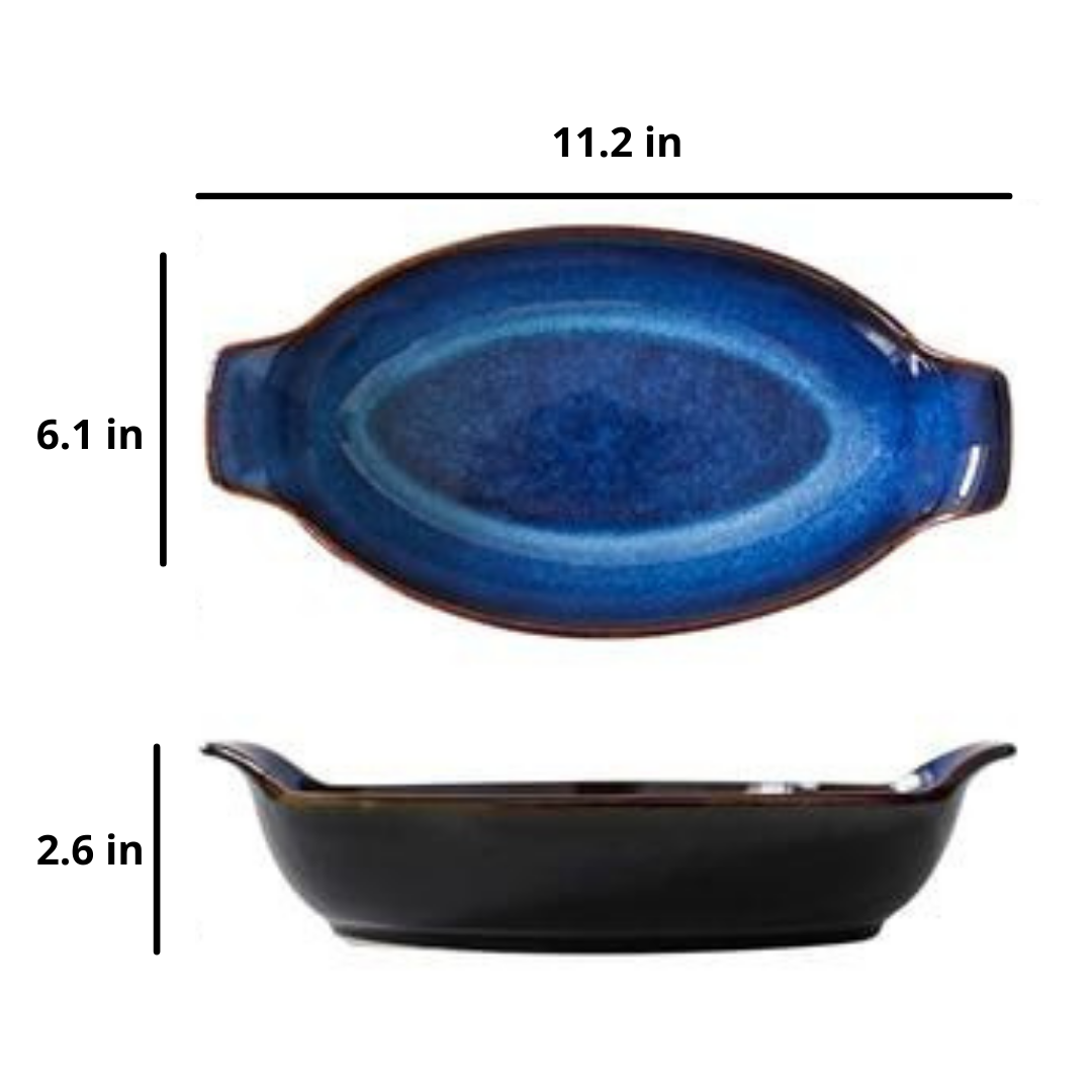 Indigo Oval Serving Plates with Handles
