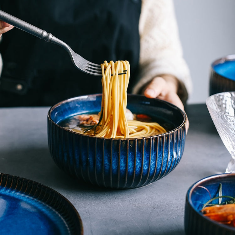 Indigo Stripe Ceramic Porcelain Bowls – Letifly Lights & Decor