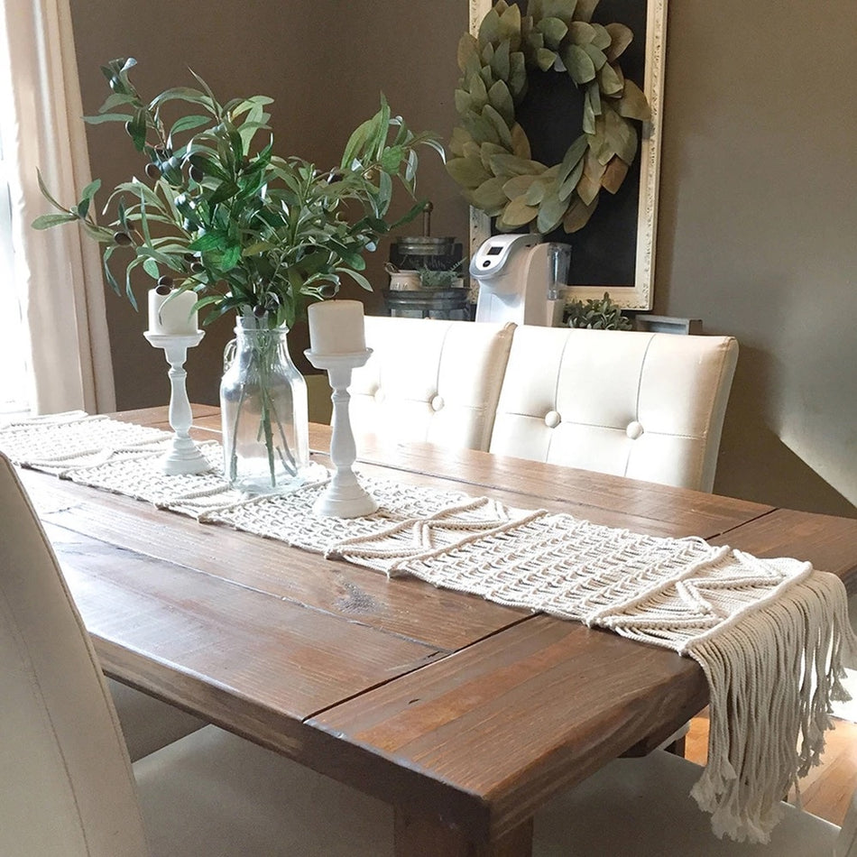 Stunning Macrame Knot Bohemian Table Runner in Beige White – Letifly ...